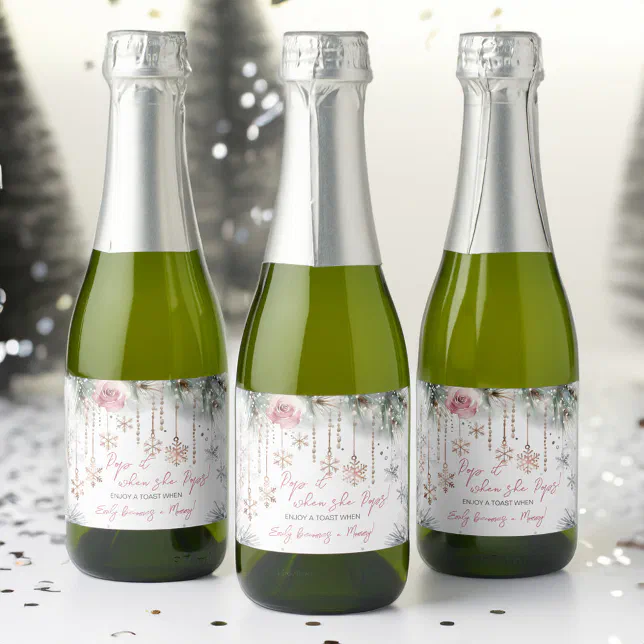 Pop it when she pops winter baby shower favors sparkling wine label ...