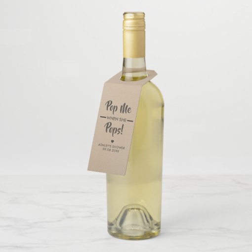 Pop Me When She Pops, Baby Shower Gift Tag, Kraft Bottle Hanger Tag ...