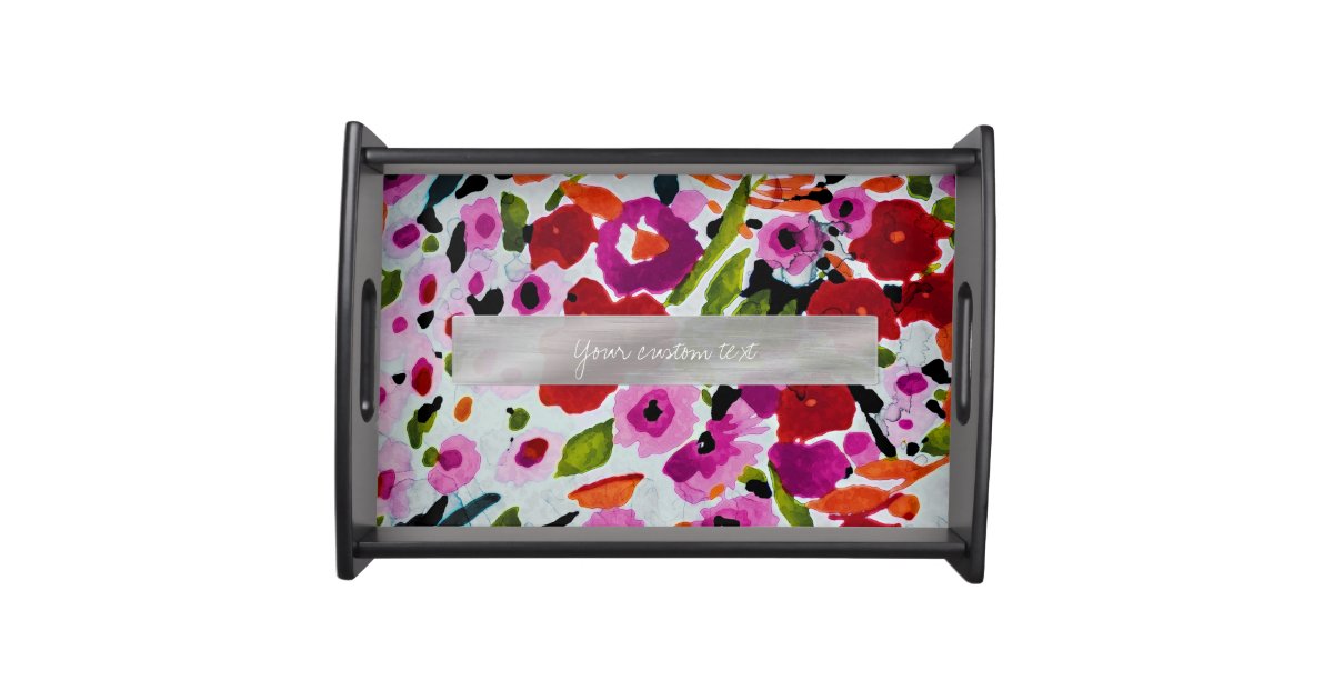 Pop of Bold Color Inky Watercolor Flowers Serving Tray | Zazzle