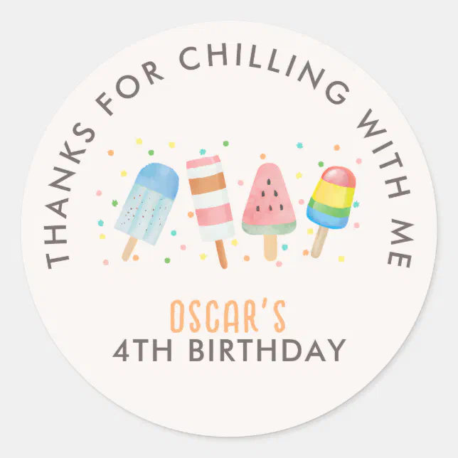 Pop on Over and Chill Icecream / Popsicle Birthday Classic Round ...