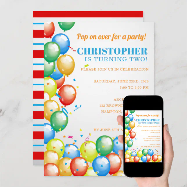Pop on Over Balloons Birthday Party Invitation | Zazzle