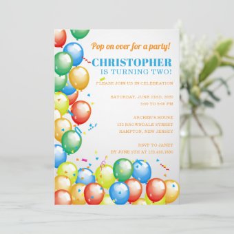 Pop on Over Balloons Birthday Party Invitation | Zazzle