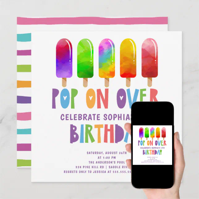 Pop On Over Popsicles Birthday Party Invitation | Zazzle