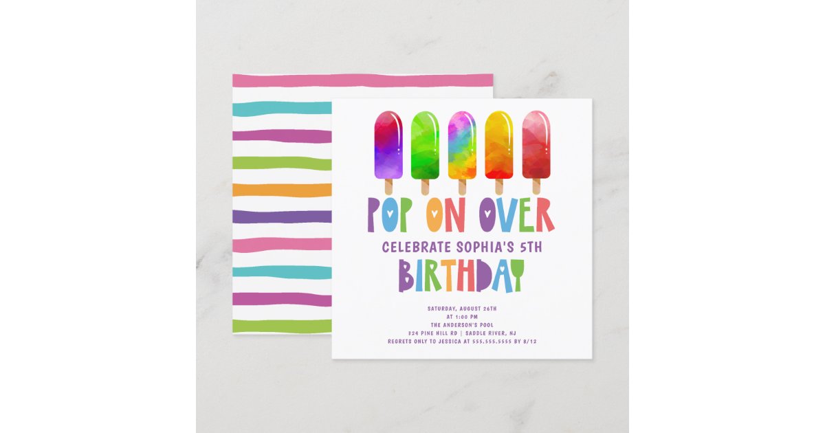 Pop On Over Popsicles Birthday Party Invitation | Zazzle
