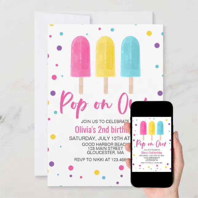 Pop on Over Rainbow Ice Pop Summer Birthday Invitation | Zazzle