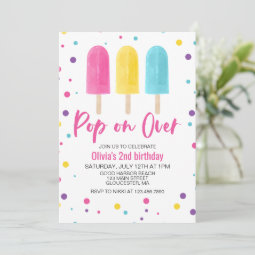 Pop on Over Rainbow Ice Pop Summer Birthday Invitation | Zazzle