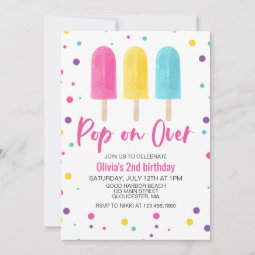 Pop on Over Rainbow Ice Pop Summer Birthday Invitation | Zazzle
