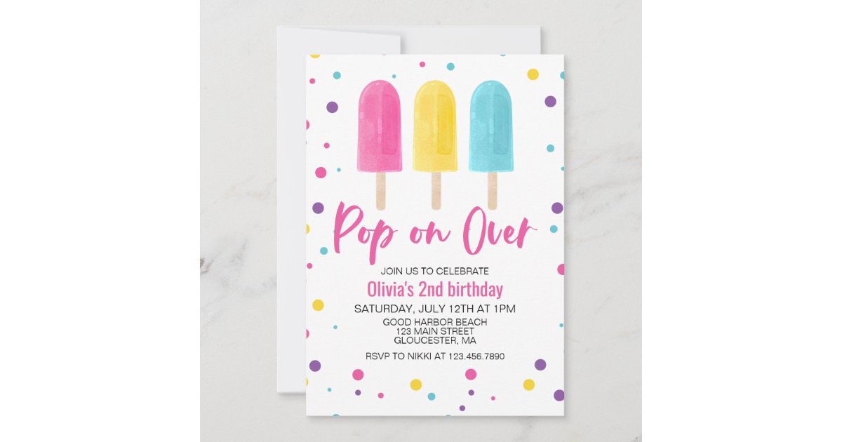 Pop on Over Rainbow Ice Pop Summer Birthday Invitation | Zazzle
