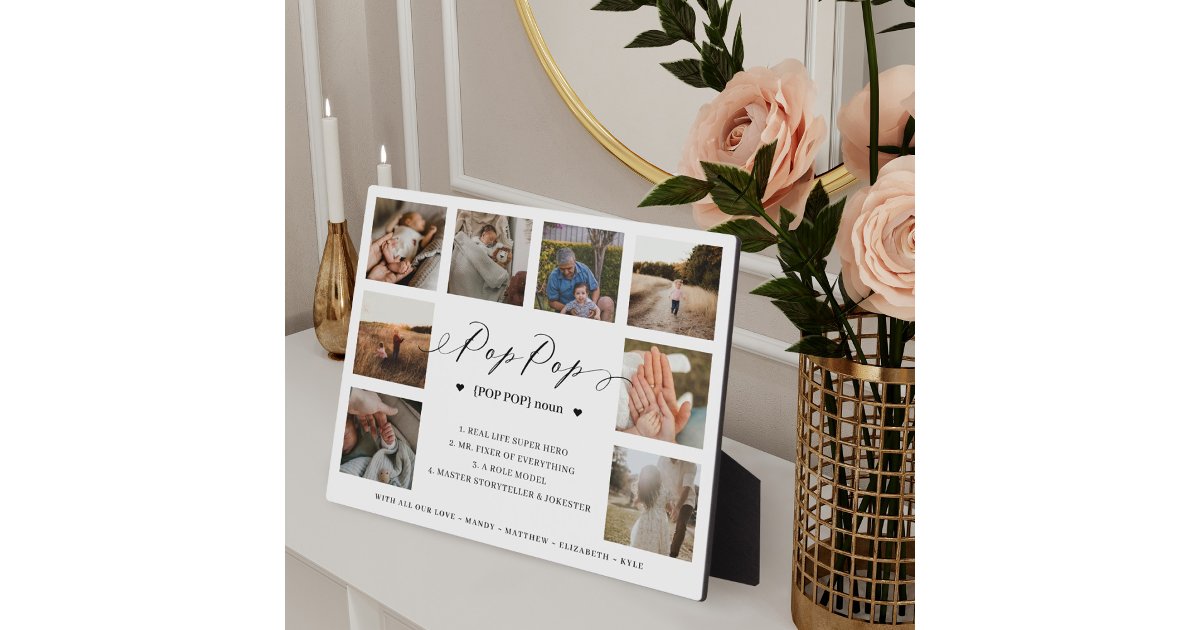 Pop Pop Definition Script Photo Collage Keepsake Plaque | Zazzle