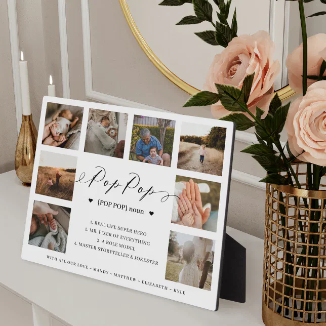 Pop Pop Definition Script Photo Collage Keepsake Plaque | Zazzle
