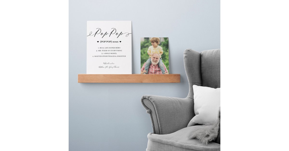 Pop Pop Script Personalized Definition Photo Picture Ledge | Zazzle