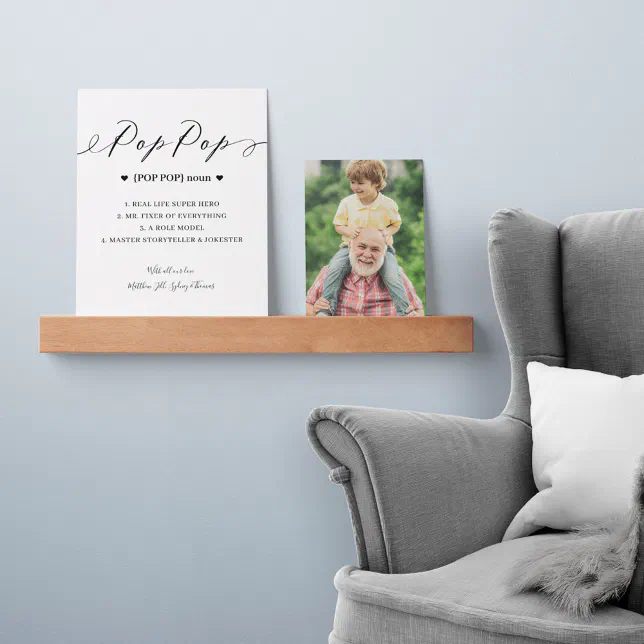 Pop Pop Script Personalized Definition Photo Picture Ledge | Zazzle