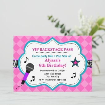 Pop Star Birthday Invitation Rock Star Girl | Zazzle