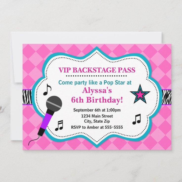 Pop Star Birthday Invitation Rock Star Girl | Zazzle