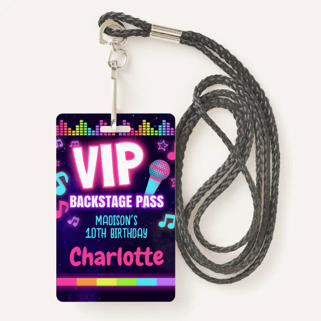Pop Star Birthday VIP Backstage Pass Lanyard Badge | Zazzle