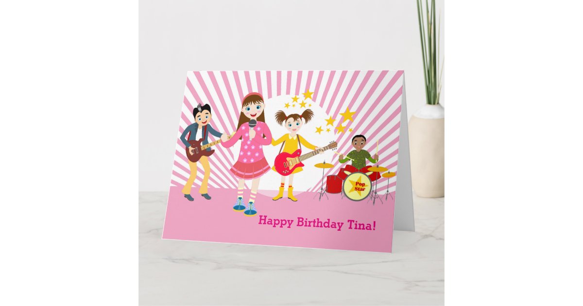 Pop star girl birthday party card | Zazzle