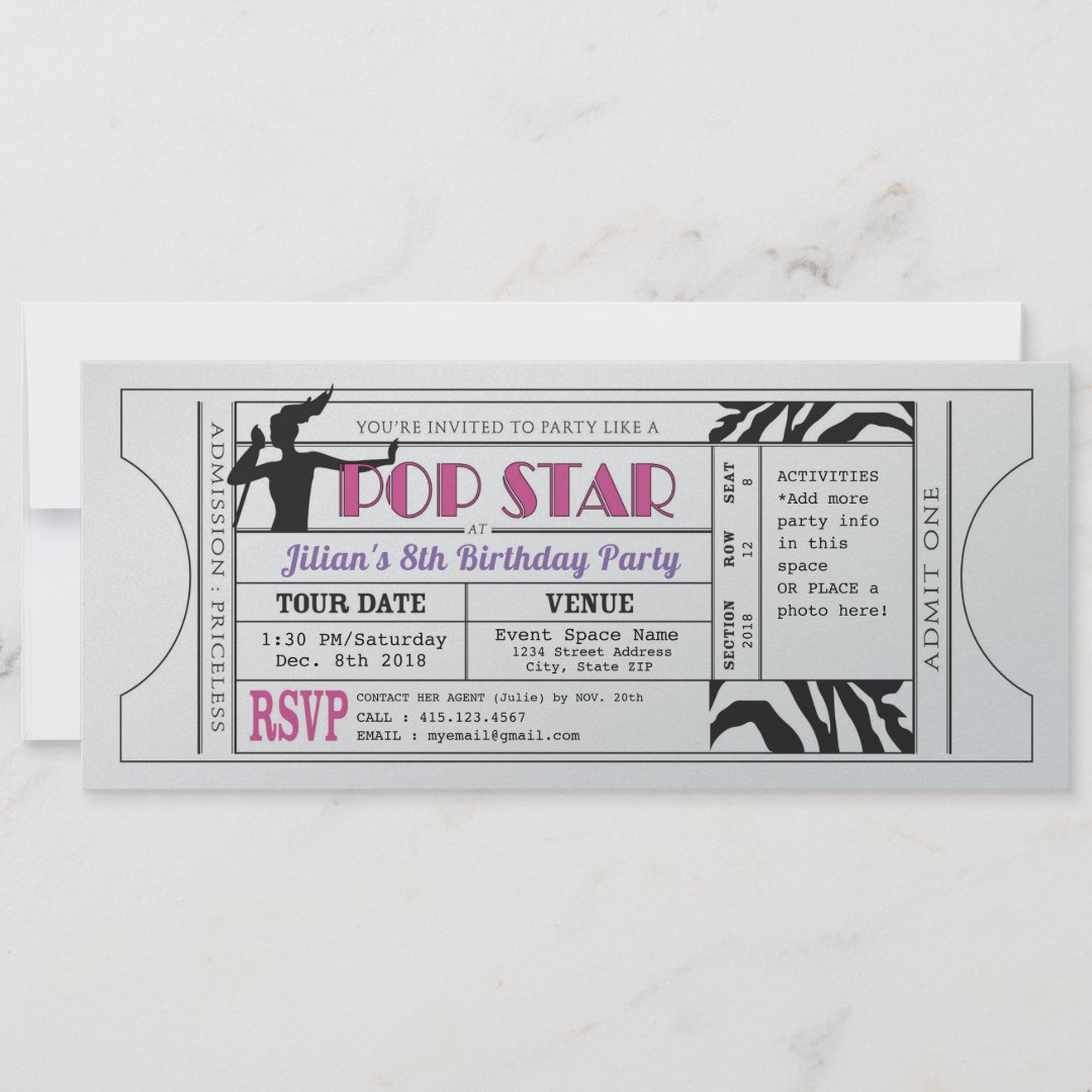 Pop Star Girls Vintage Ticket Birthday Invite | Zazzle