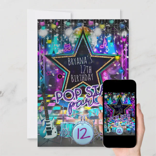 POP STAR PARTY Birthday Musical Dance Invitation | Zazzle