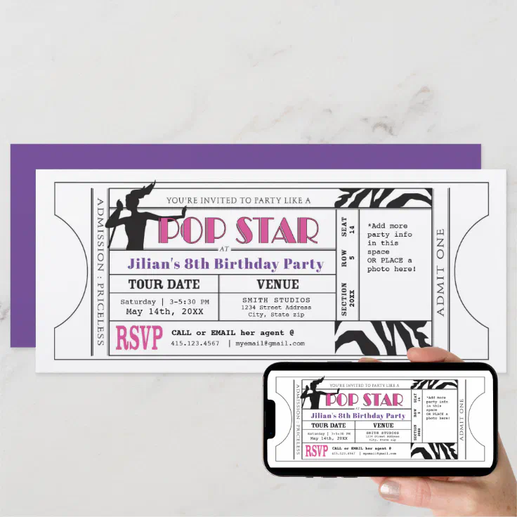 Pop Star Vintage Party Ticket Invitation | Zazzle