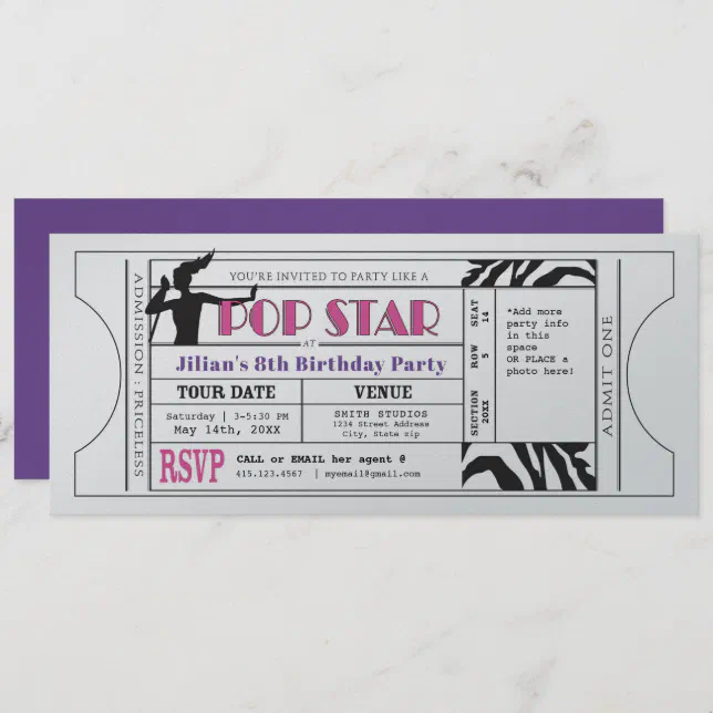 Pop Star Vintage Party Ticket Invitation | Zazzle