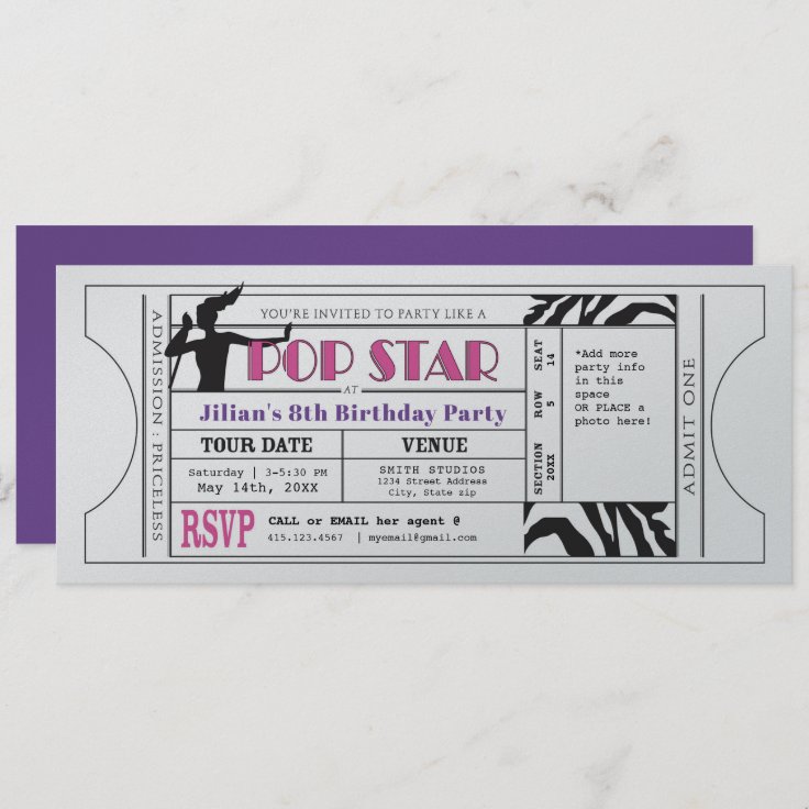 Pop Star Vintage Party Ticket Invitation | Zazzle