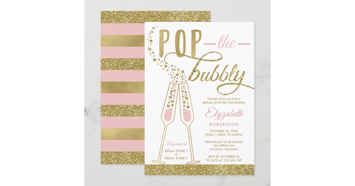 Pop The Bubbly Bridal Shower Invite, Faux Gold Invitation | Zazzle