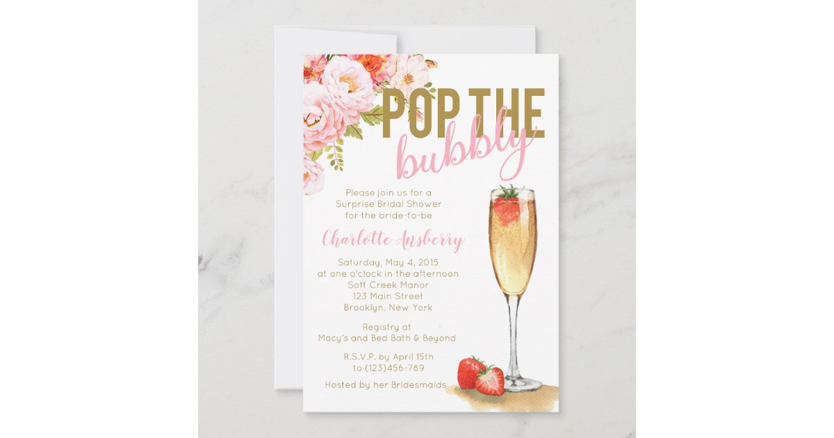 Pop The Bubbly Floral Bridal Shower Invitation | Zazzle