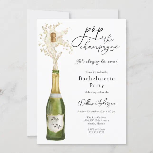 Pop the Champagne Bachelorette Party Invitation | Zazzle