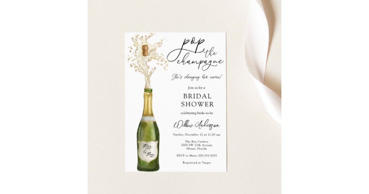 Pop the Champagne Bridal Shower Invitation | Zazzle