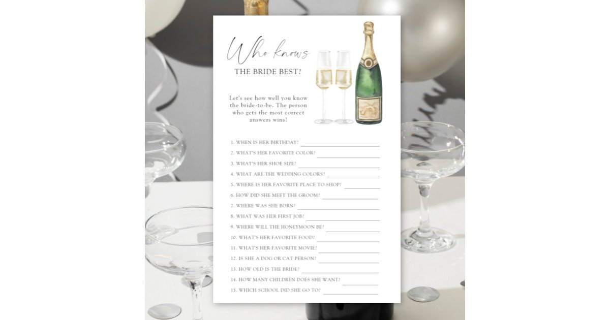 Pop the Champagne - Who knows the bride best game | Zazzle