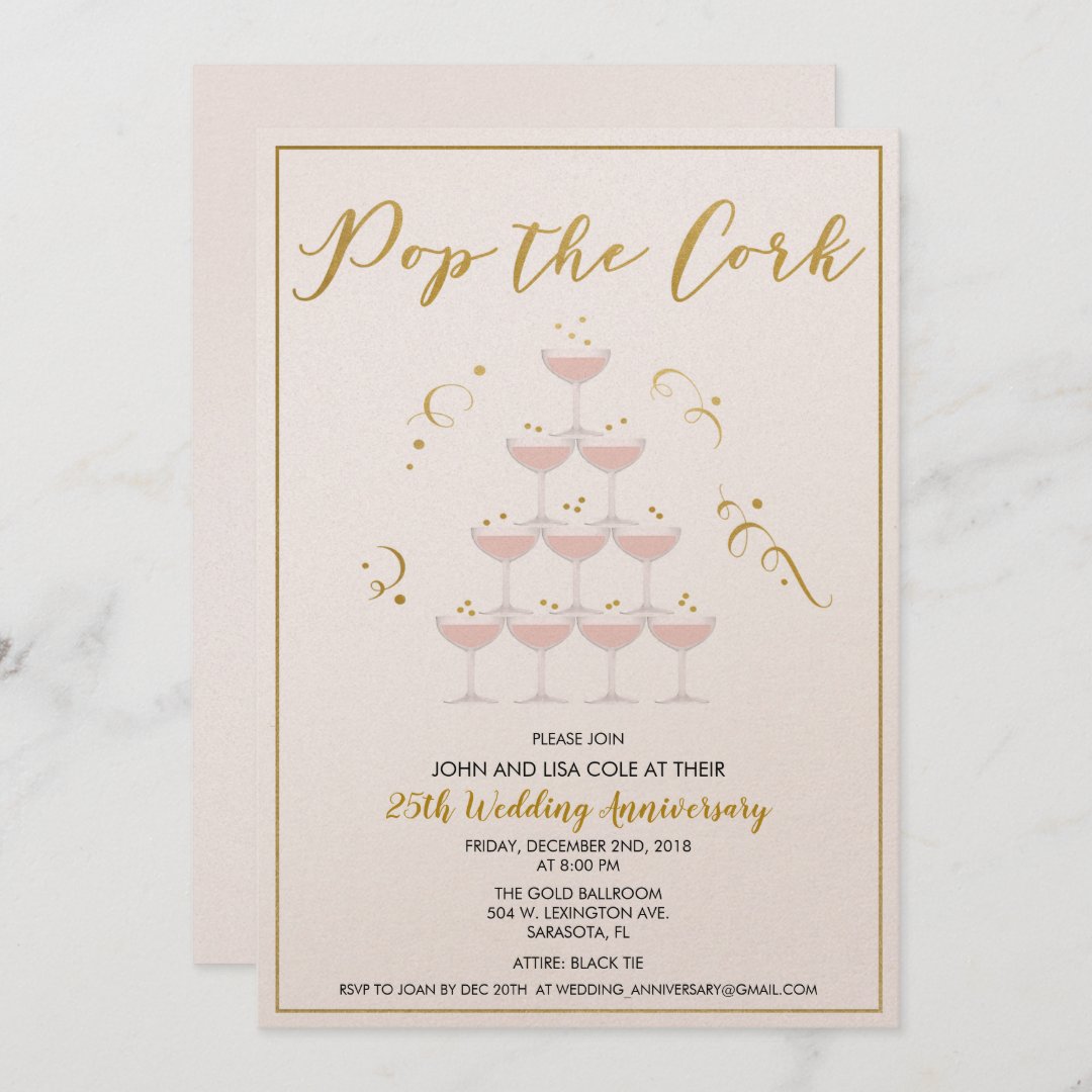 Pop the Cork Wedding Anniversary Invitation | Zazzle