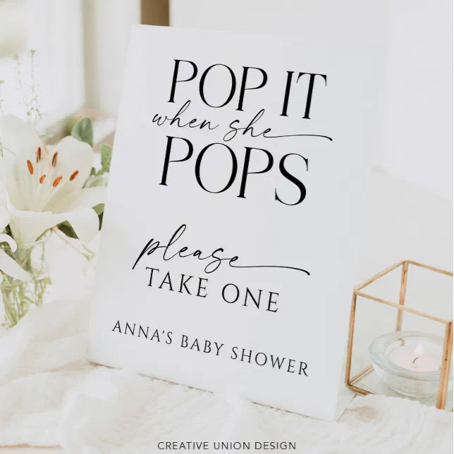 Pop When She Pops Personalized Baby Shower Favor Pedestal Sign | Zazzle