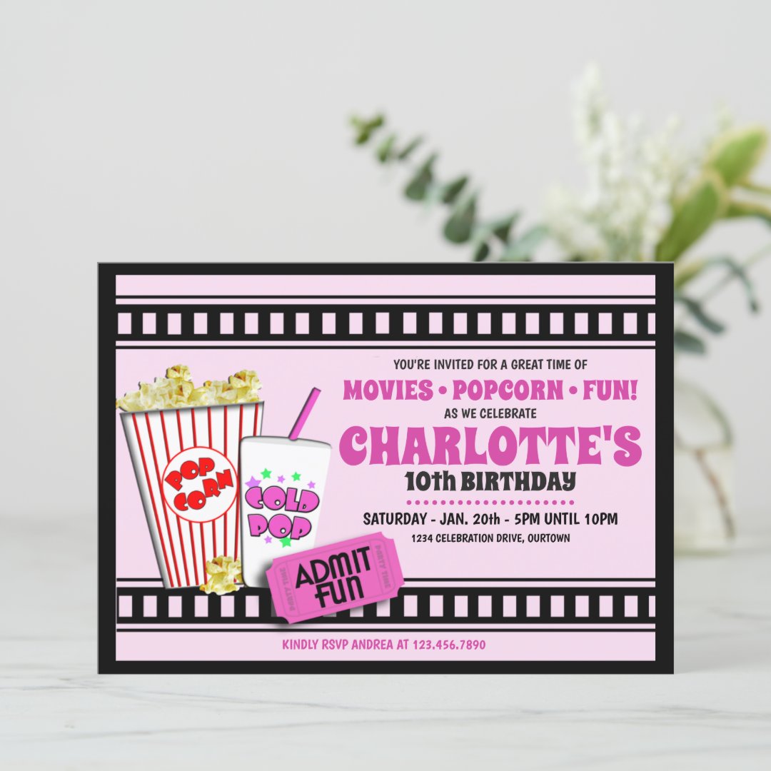 Popcorn and a Movie Birthday Party Invitation | Zazzle