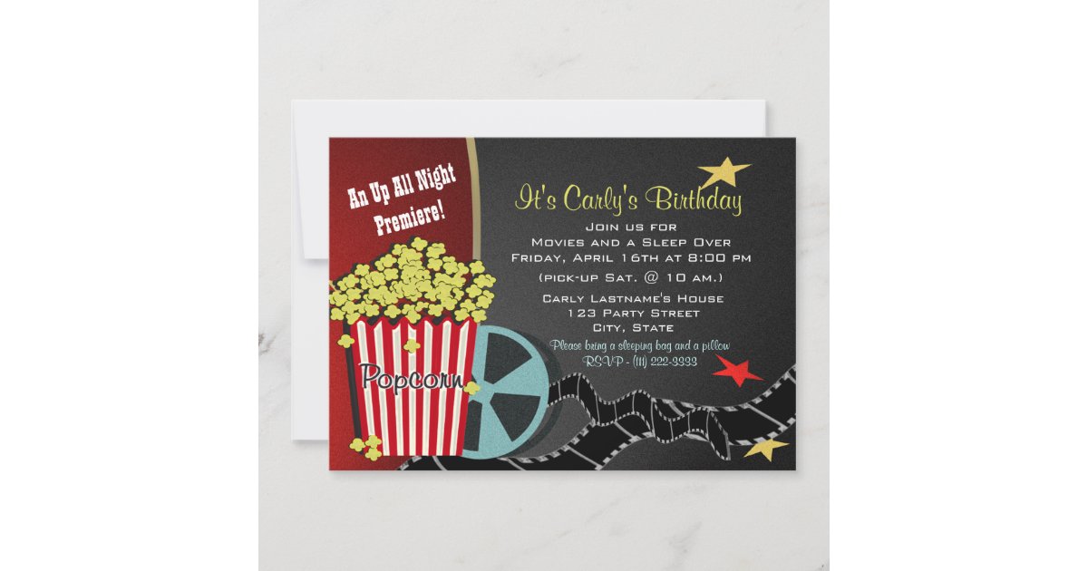 Popcorn and a Movie Sleep over Invitation | Zazzle