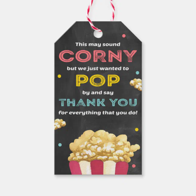 Popcorn Appreciation Thank you Gift Tags | Zazzle