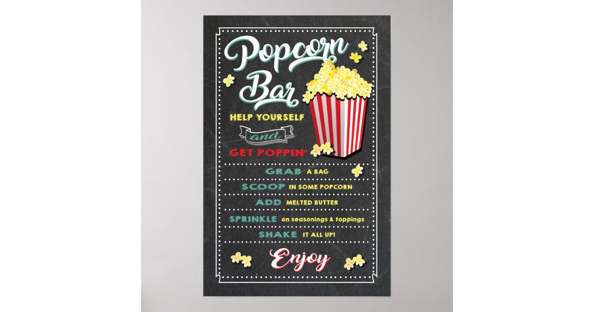Popcorn Bar Menu Party Sign | Zazzle