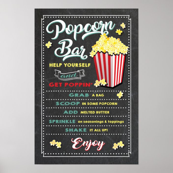 Popcorn Bar Menu Party Sign | Zazzle.com
