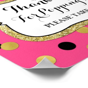Popcorn Bar Sign Pink Black Gold Confetti | Zazzle