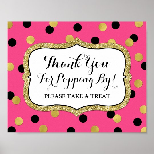 Popcorn Bar Sign Pink Black Gold Confetti | Zazzle.com