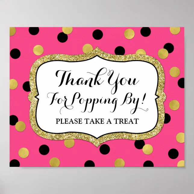 Popcorn Bar Sign Pink Black Gold Confetti | Zazzle