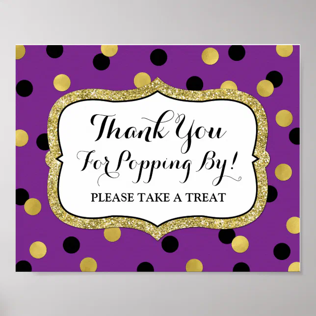 Popcorn Bar Sign Purple Black Gold Confetti | Zazzle