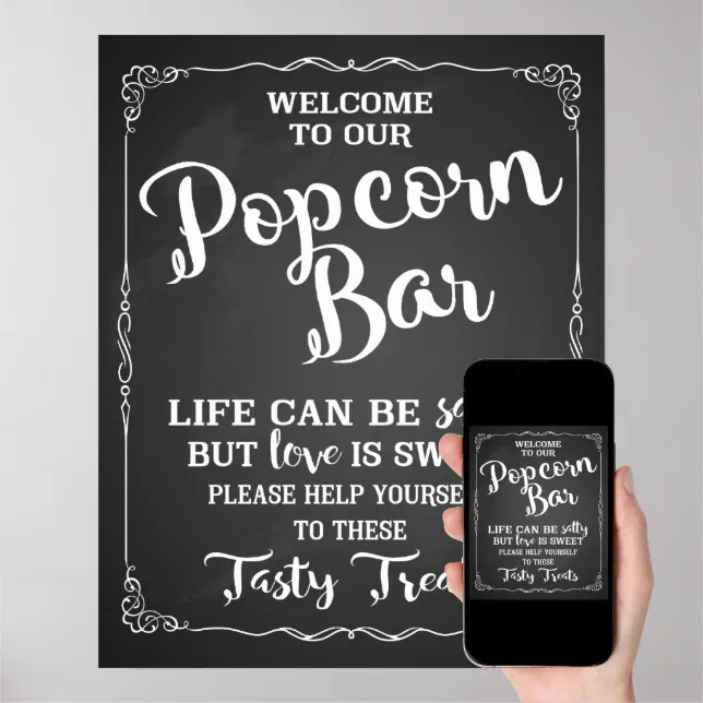 Popcorn Bar wedding sign elegant chalkboard | Zazzle