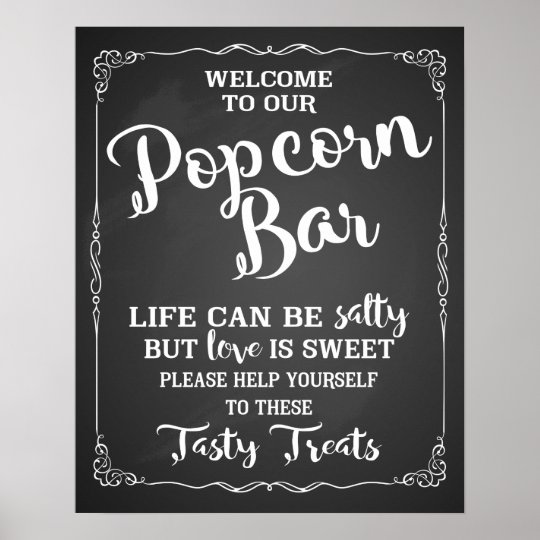 Popcorn Bar wedding sign elegant chalkboard | Zazzle.com