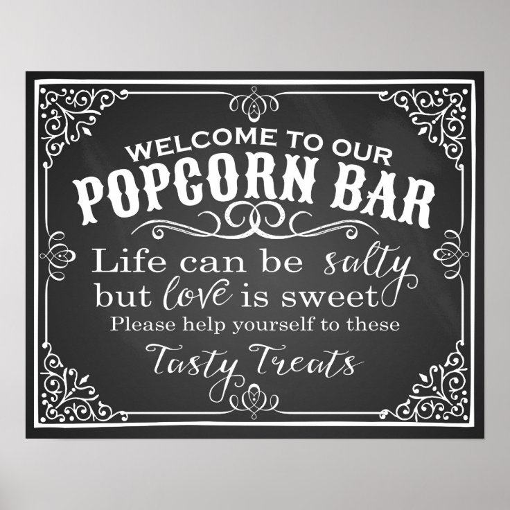 Popcorn Bar wedding sign elegant chalkboard | Zazzle