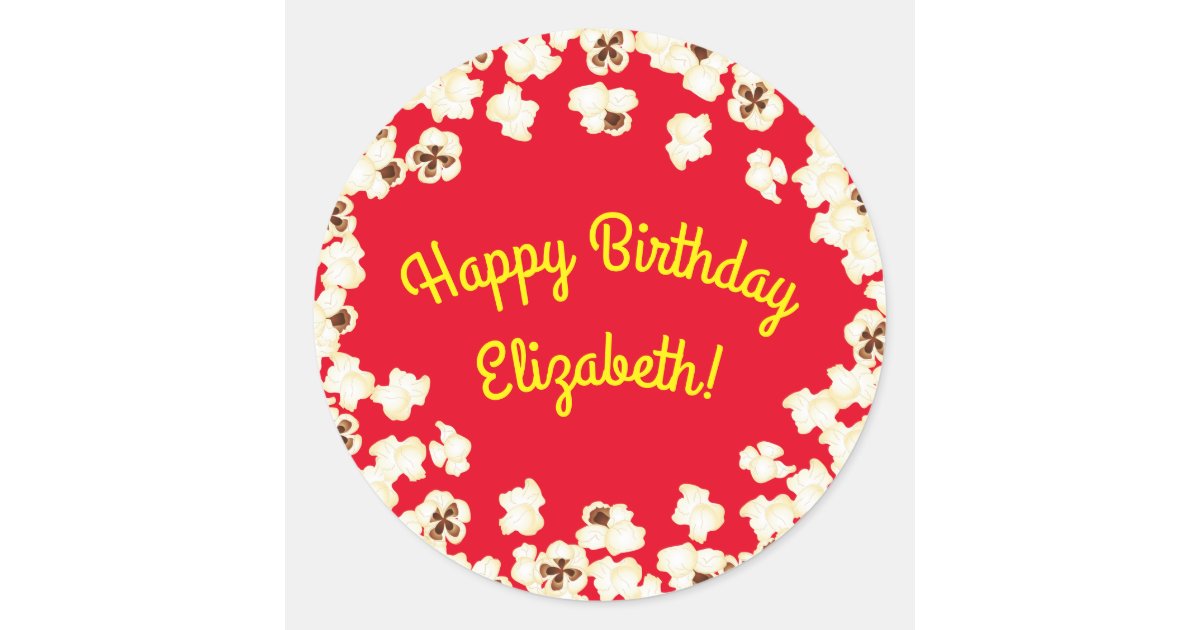 Popcorn Birthday Party Movie Theater Classic Round Sticker | Zazzle