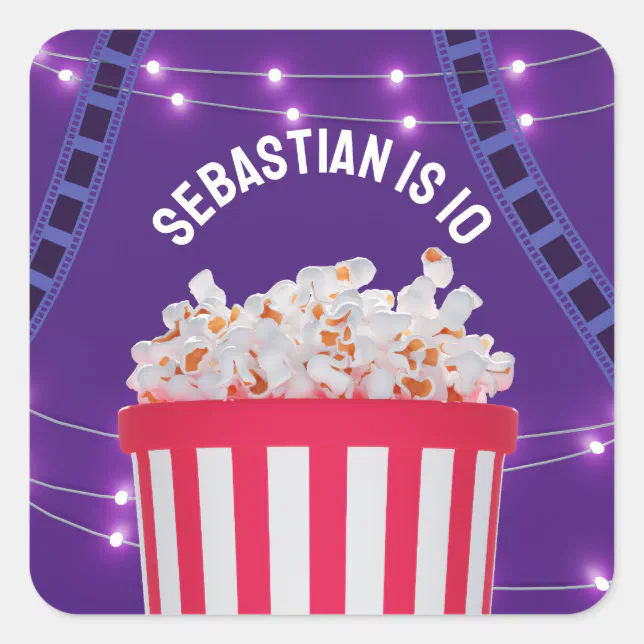 Popcorn Bucket Backyard Movie Night Square Sticker | Zazzle