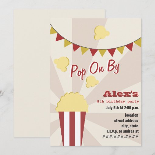 Popcorn Carnival Birthday Party Invitation | Zazzle