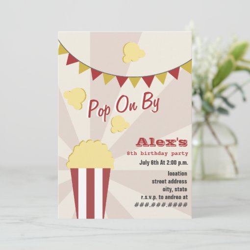 Popcorn Carnival Birthday Party Invitation | Zazzle
