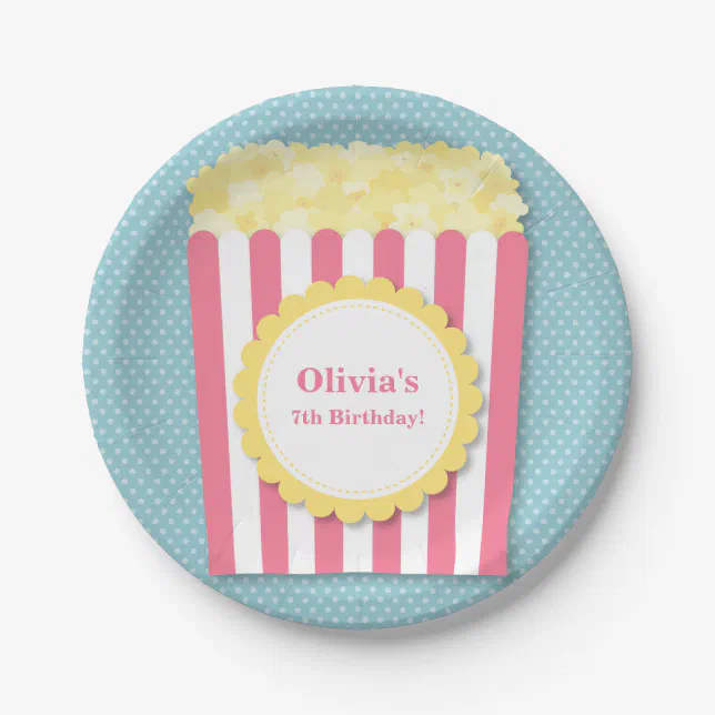 Popcorn Movie Night Birthday Party Supplies Paper Plates | Zazzle