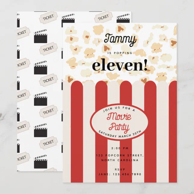 Popcorn Movie Party Birthday Party Theme Invitation | Zazzle